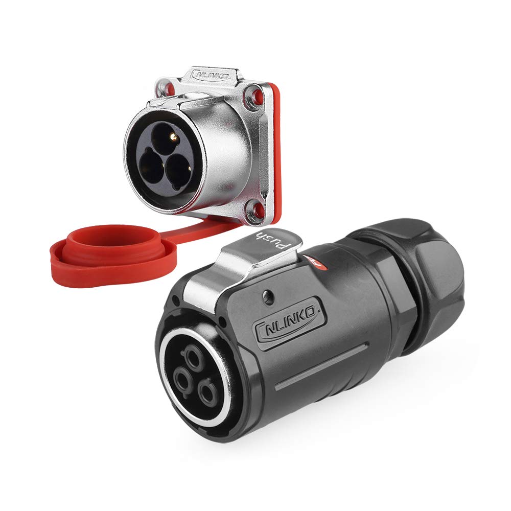 Buy CNLinko M24 Waterproof Aviation Connector 3 Pin, 25A Male Female ...