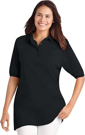 Woman Within Women's Plus Size Short-Sleeve Polo Tunic Polo Shirt at ...