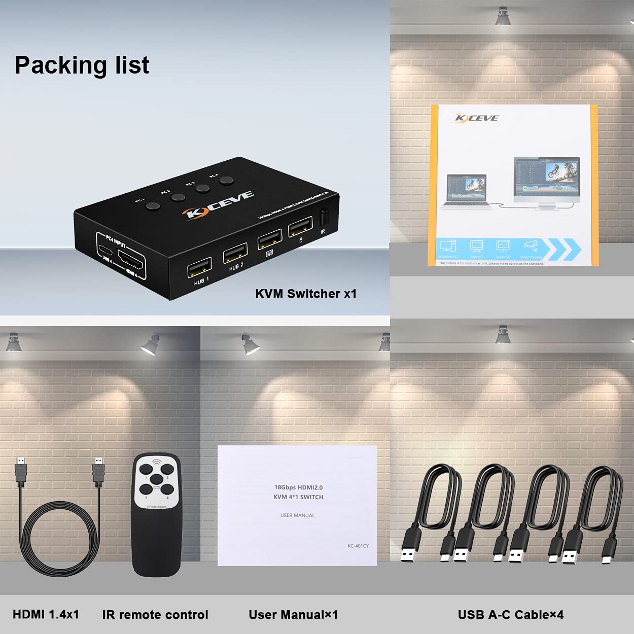 KVM Switch HDMI 4 Port Box 4K@60Hz,MLEEDA USB and HDMI Switch for 4 ...