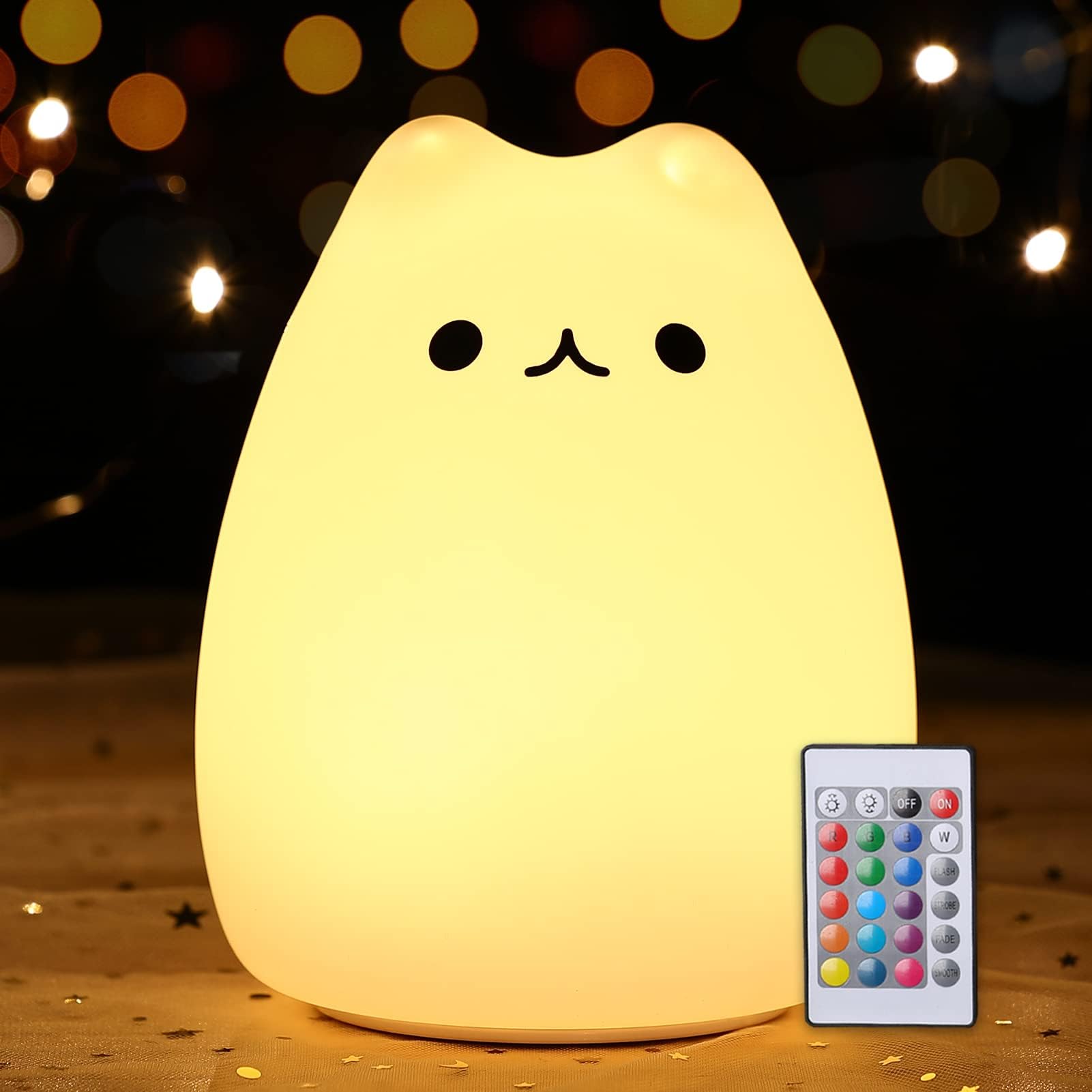 FOMYHEARD Veilleuse Enfant/Bébé,7 Couleurs Kawaii Chat,Veilleuse LED ...