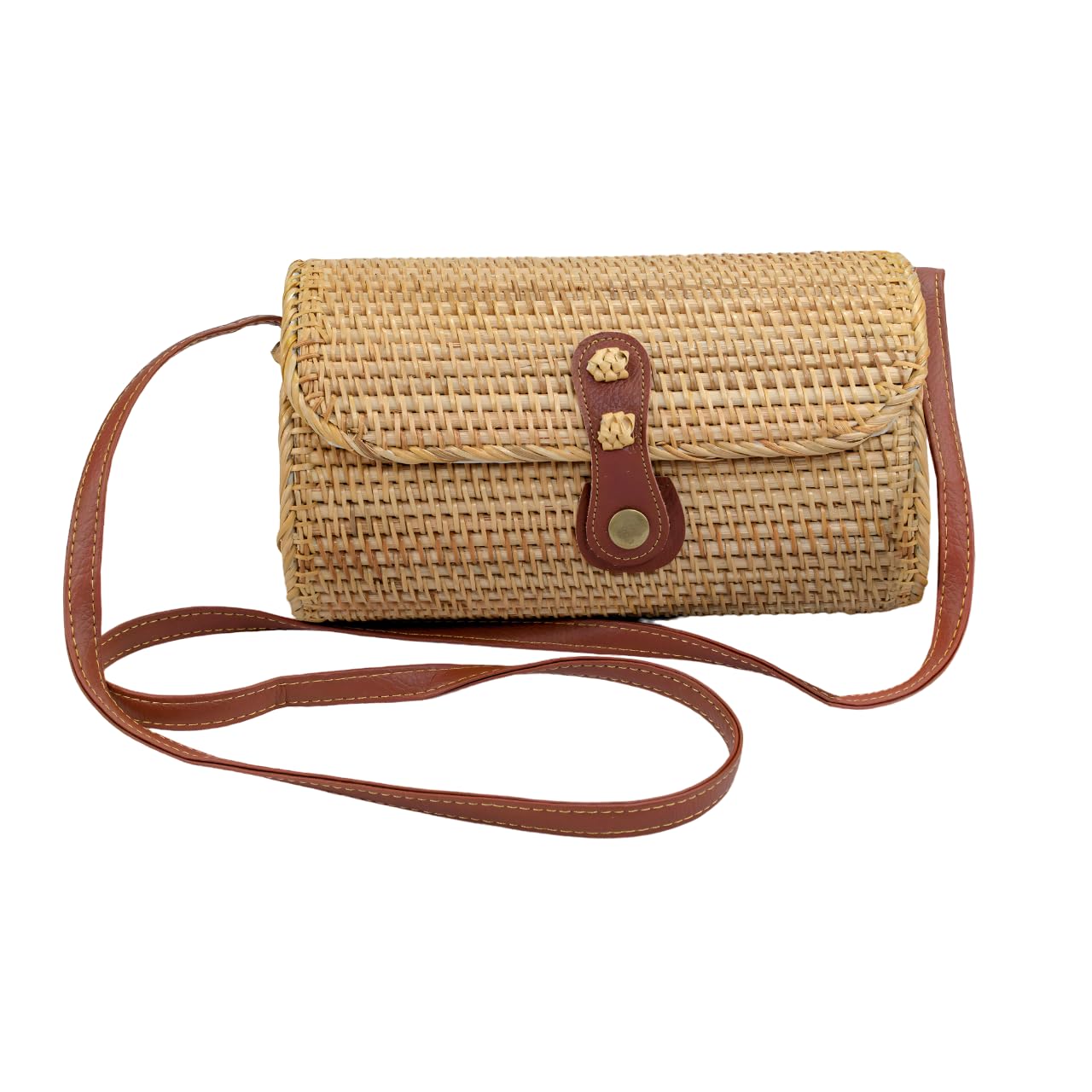 Beach Bag for Women Crossbody Purse Rattan Handwoven Natural Brown ...