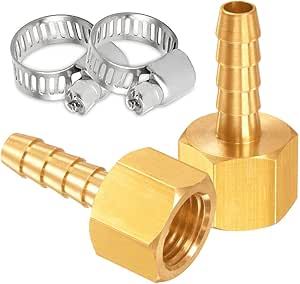Uenede 2PCS Solid Brass Thread Barb Hex Fittings M16*1.5 Female x 3/8" Barb Include 2 Stainless ...