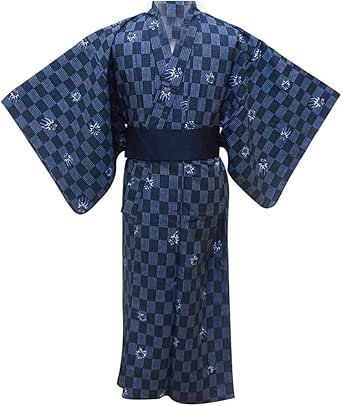 FANCY PUMPKIN Men's Japanese Yukata Japanese Kimono Home Robe Pajamas Dressing Gown Size L-F3 at ...