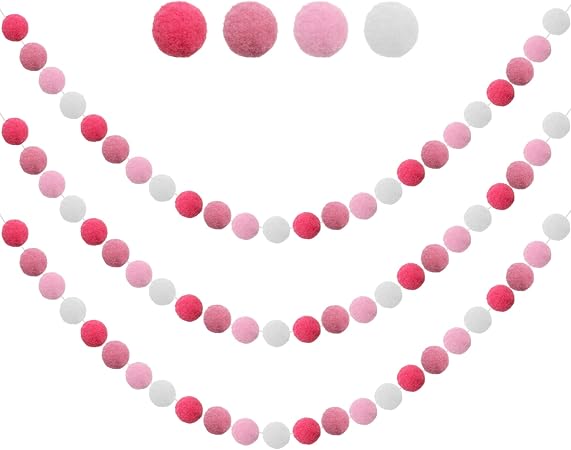 Amazon.com: 3PCS Felt Ball Garland Pink Pom Pom Garland 9.8 Feet 36 ...
