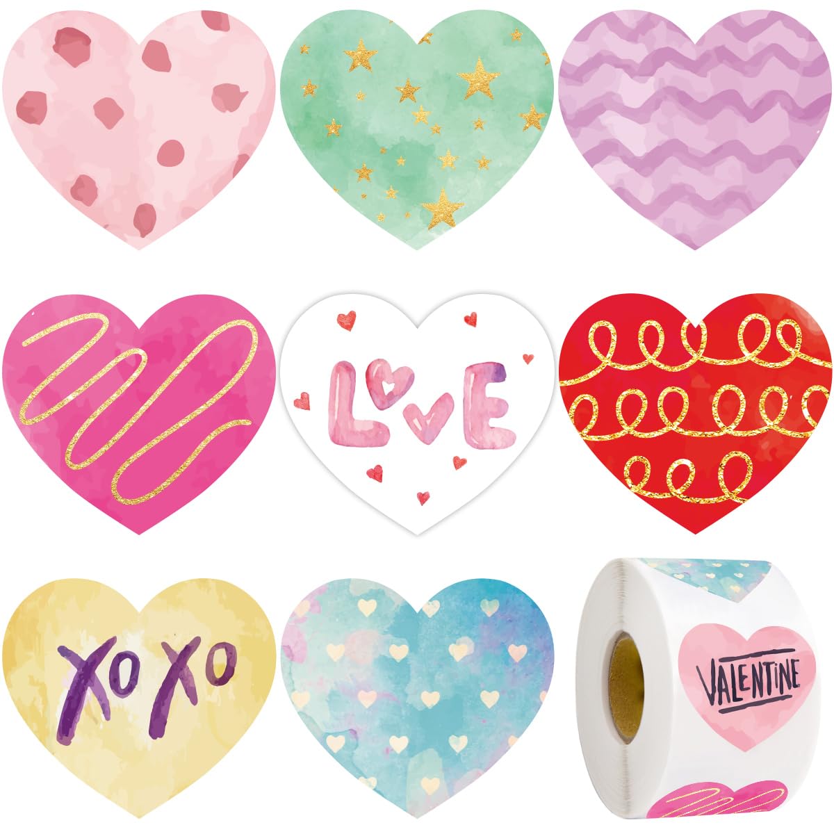 Snapklik.com : Heart Stickers Valentines Stickers For Kids Watercolor ...