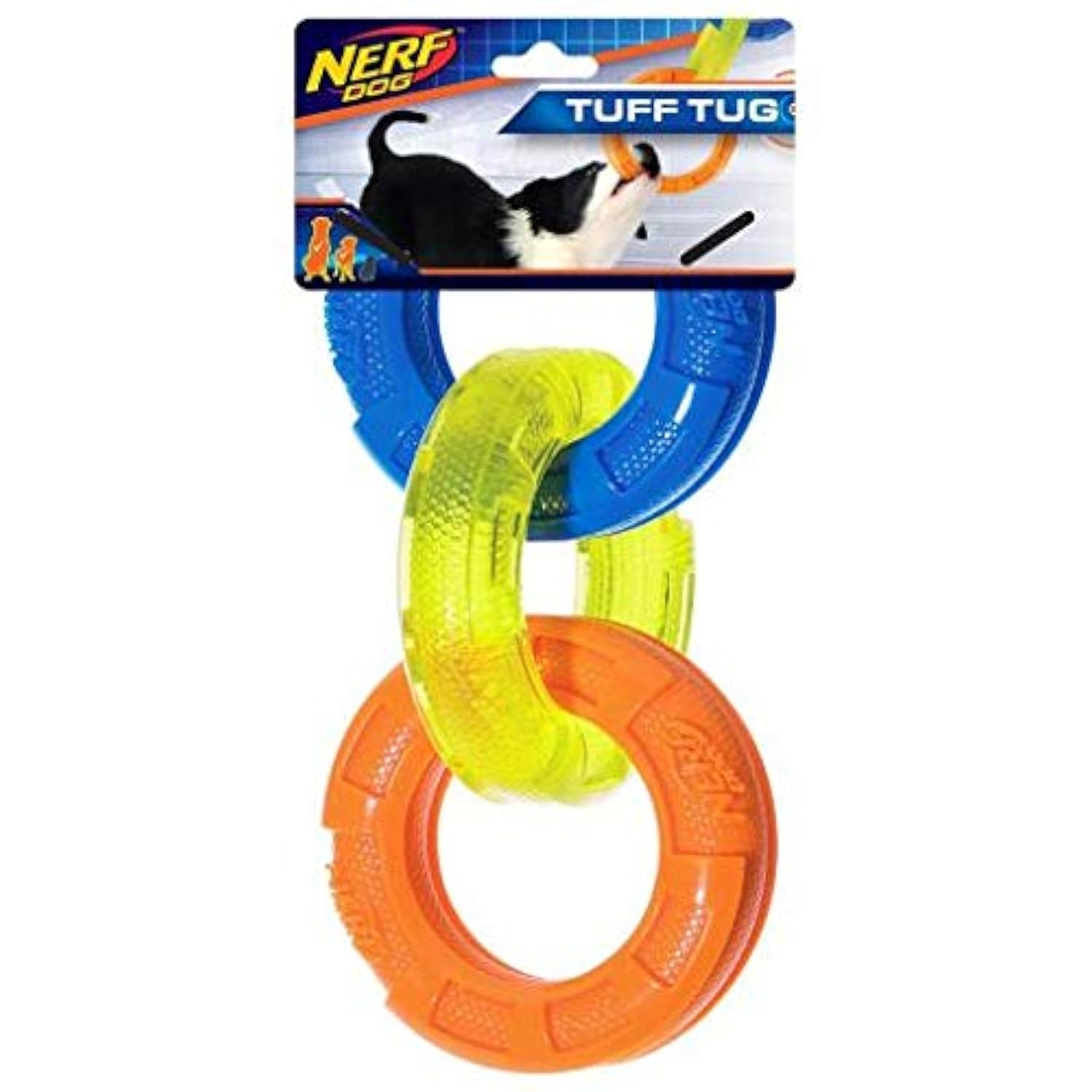 Nerf Dog 7.5in Rubber 3-Ring Tug Dog Toy, Lightweight, Durable and ...
