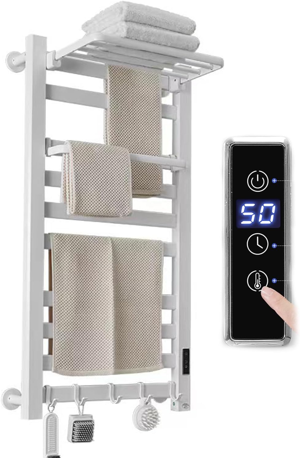 Heated Towel Rack for Bathroom Wall Mounted Bath Towel Heater with Top ...