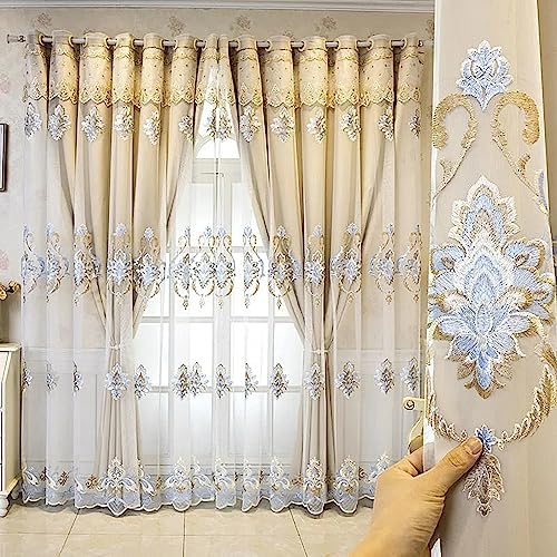 Amazon.com: Amidoudou 1 Pair European Double Layer Curtains with ...