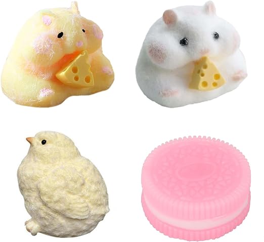 4 PCS Taba Squishy & Fufu Squishy Set, Cat Paw & Cheese Hamster Design ...