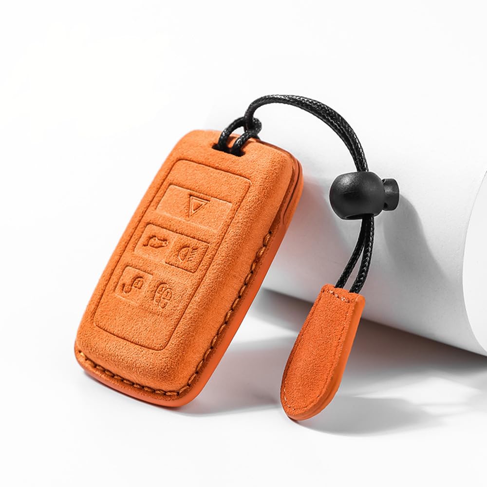 5 Buttons Suede Key Fob Cover with Lanyard Fit for Land Rover Ranger ...