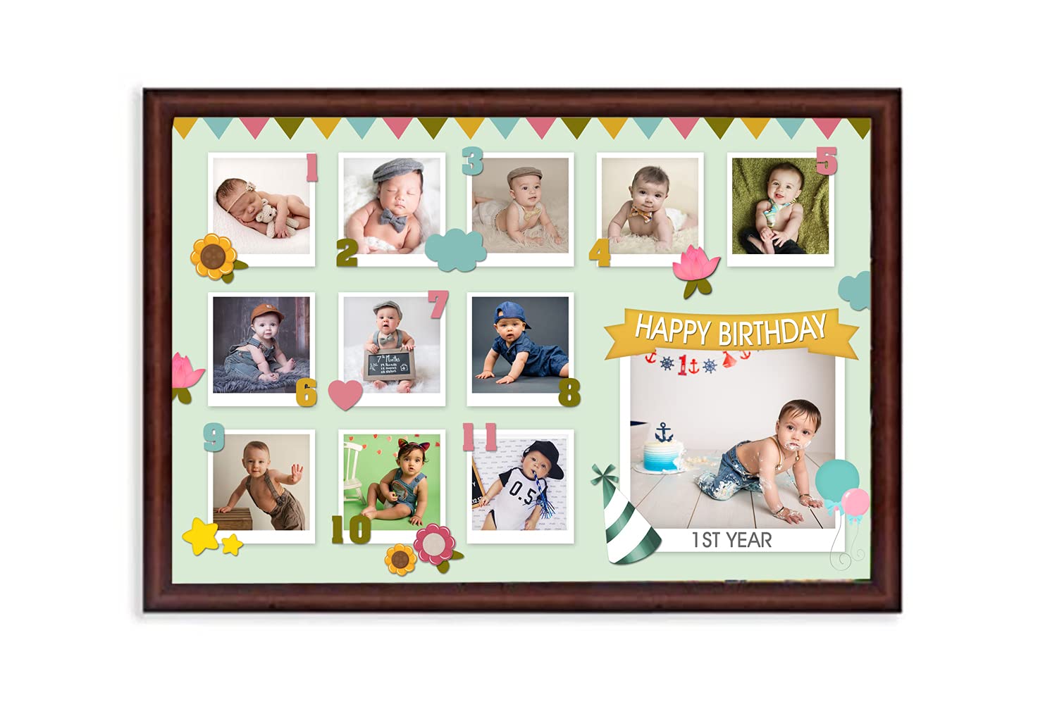Pixelkari First Year Kids Wooden Photo Frame, 19x27 inch : Amazon.in ...