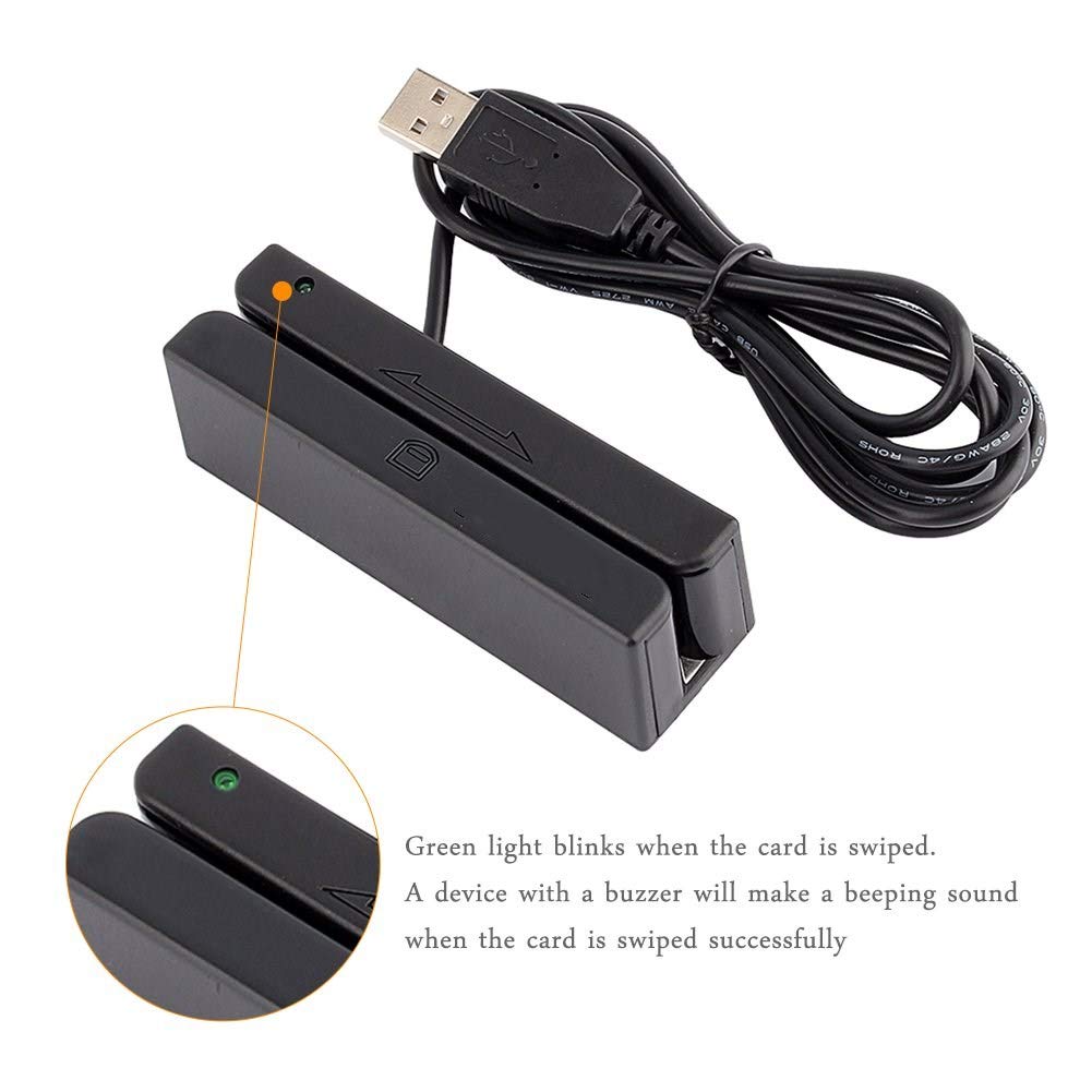 MSR90 USB Magnetic Stripe Reader, 3 Track Magnetic Stripe Reader Mini ...