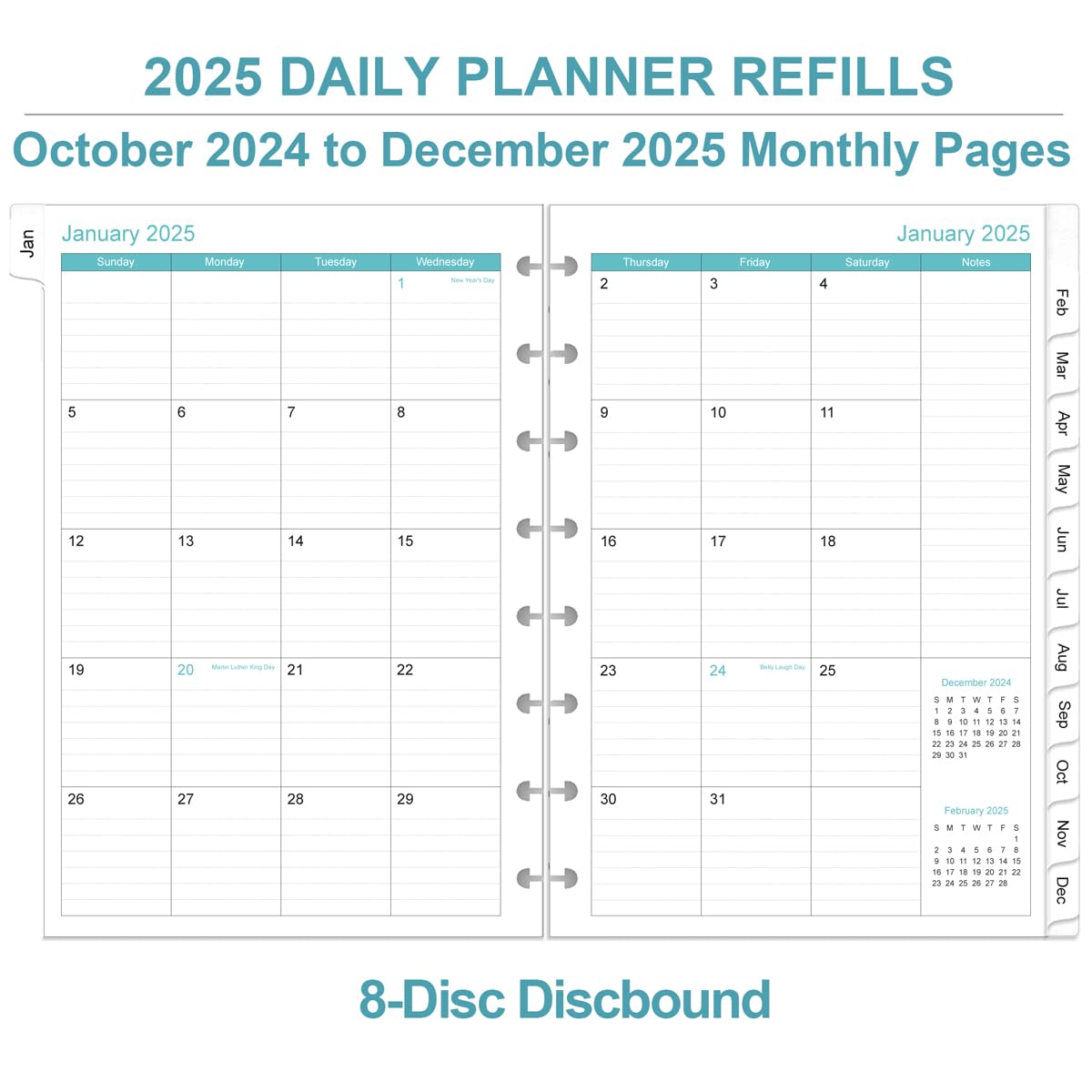 Snapklik.com : 2025 Planner Refills One Page Per Day, 8-Disc Discbound ...