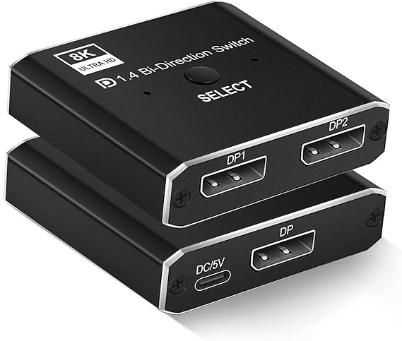 Etzin Displayport Switch, 8K@30Hz Bi-Directional DP 1.4 Switcher, Two ...