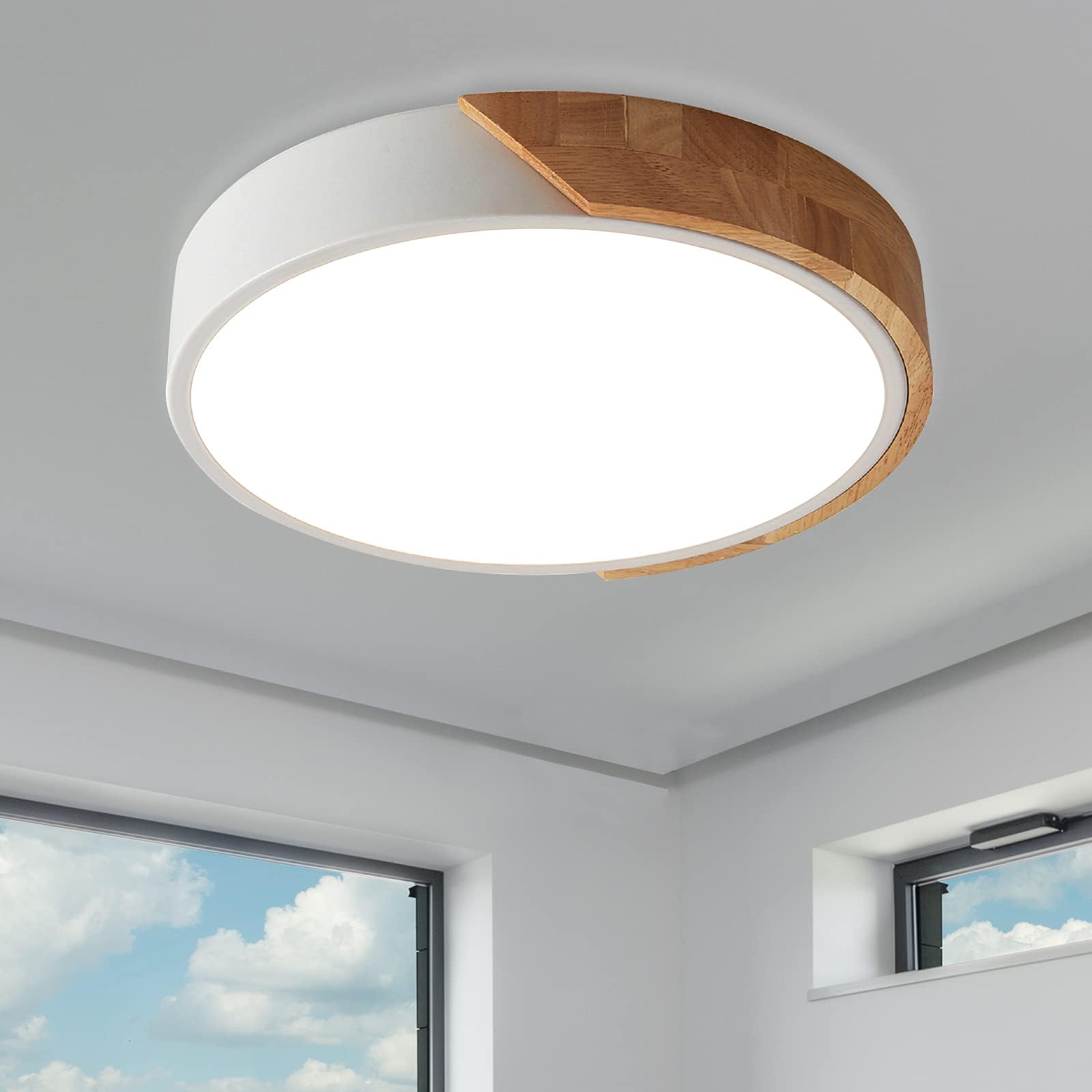 NICEME LED Ceiling Light Wood 24 W, White Light 6500 K LED Ceiling ...