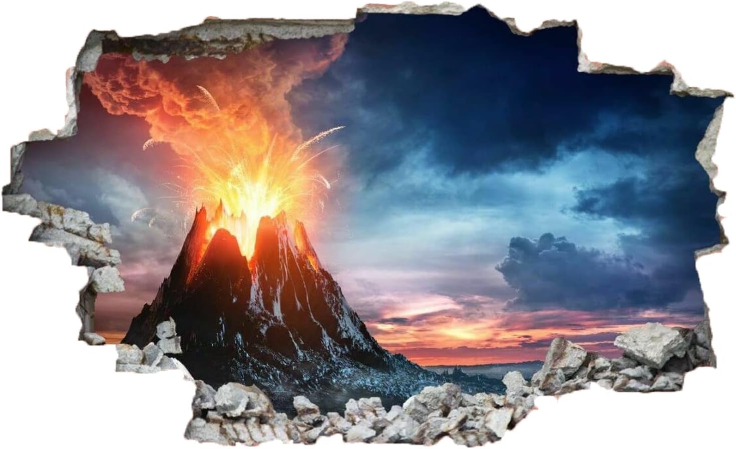 Amazon.com: Landscape 3D Smashed Decal, Volcano Removable Vinyl Art ...