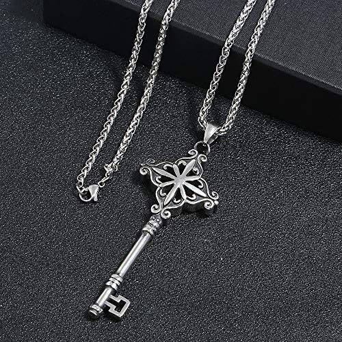 FIZIZDH Men’s Stainless Steel Key Pendant Necklace, Unisex, 24 inch ...