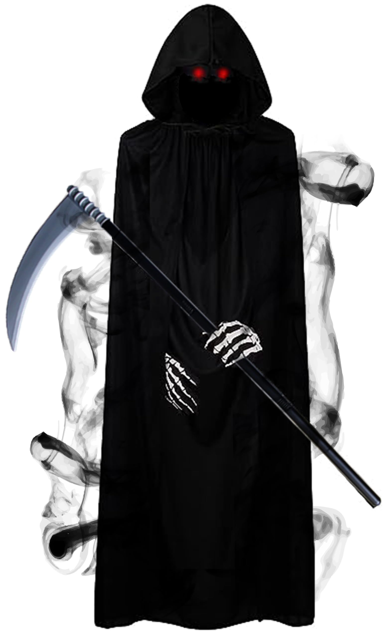 Grim Reaper Costume Adult Black Hooded Cloak With Scythe Skull ...