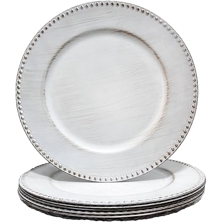 Amazon.com | UOEKCS White Charger Plates with Beaded Rim, 13" Vintage ...