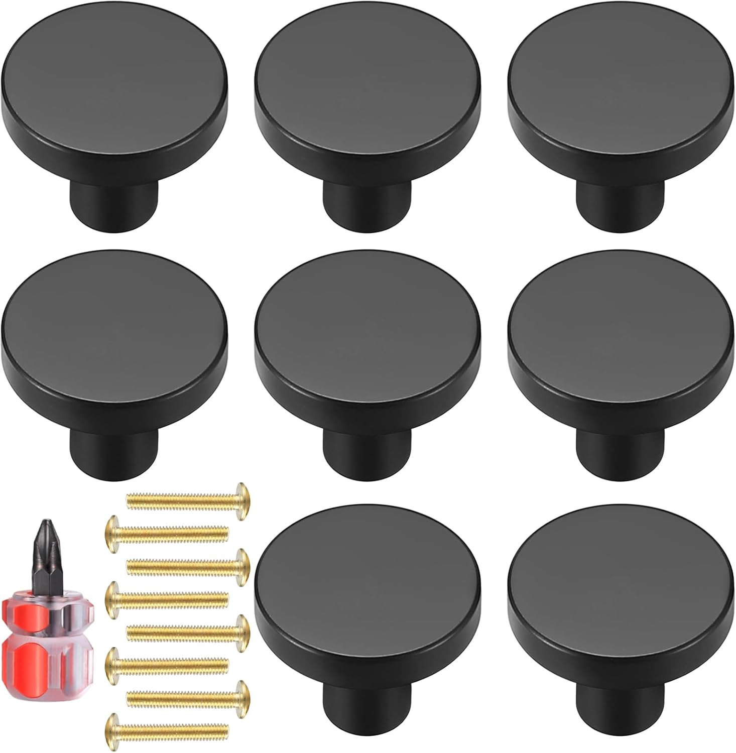 JmhNewhope 8pcs Brushed Brass Cabinet Knobs, Black Round for Dresser ...