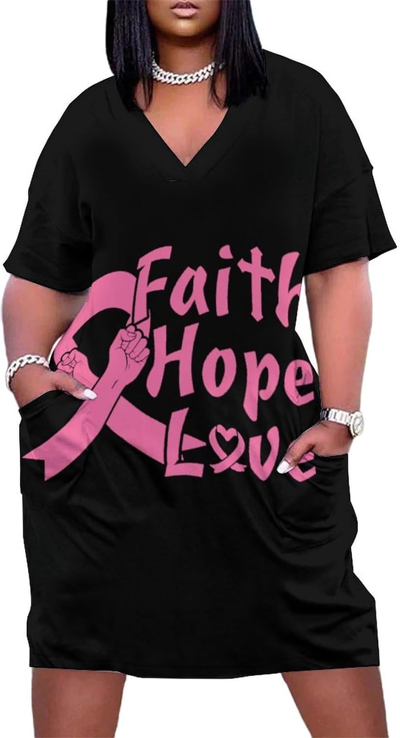 Breast Cancer Dress Womans V Neck Short Sleeve Tshirt Dresse Plus Size ...