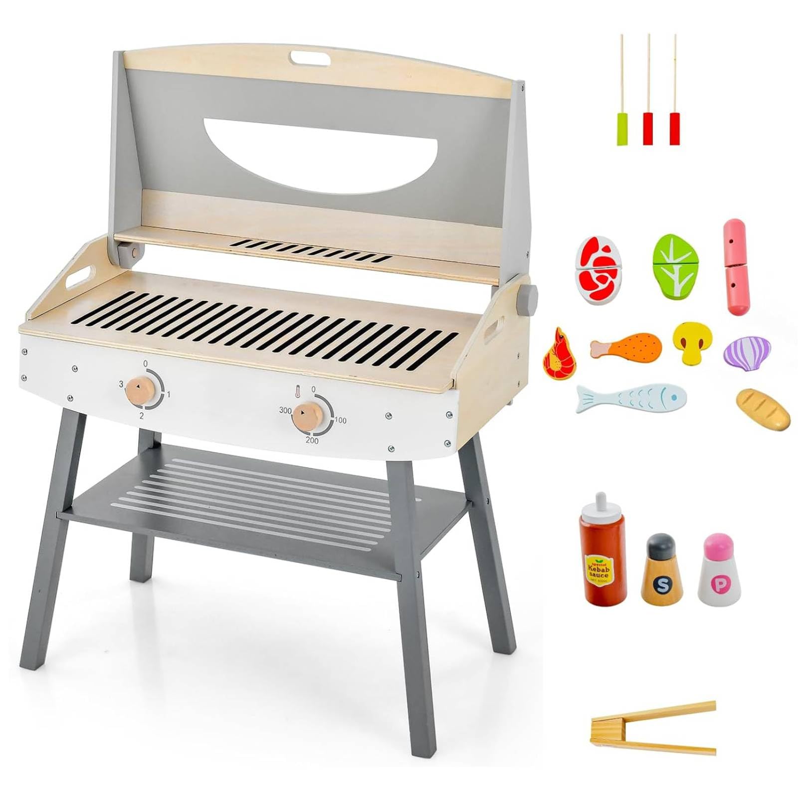 Maxmass Kids BBQ Grill Playset, 18PCS Toddler Kitchen Playset with ...