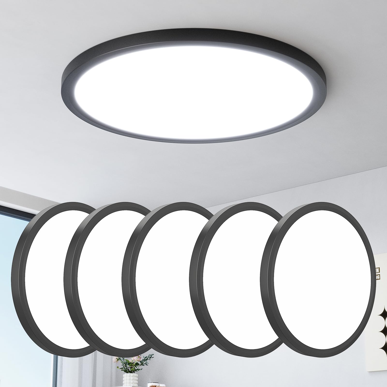 6PK 15.8 Inch Black LED Flush Mount Ceiling Light,42W,4200LM,3000k ...