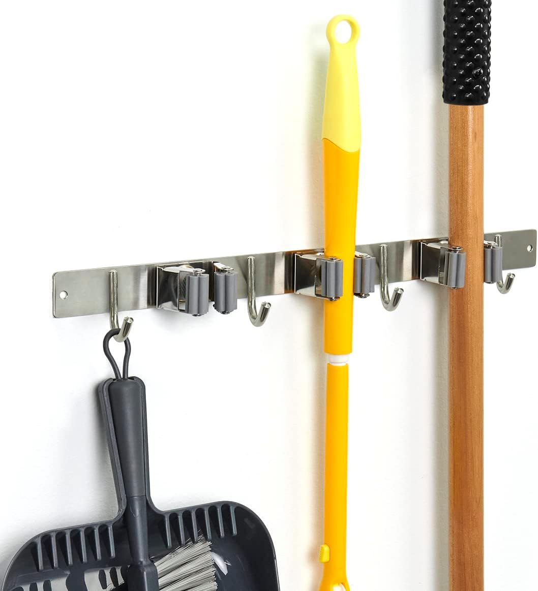 Amazon.com: Broom Bar by Wrap-It Storage - Broom Holders with Hooks ...