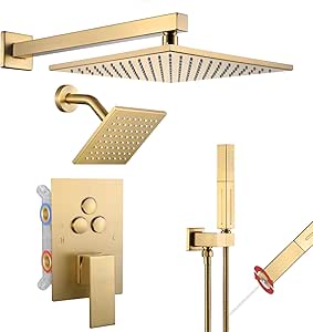 Amazon.com: VANFOXLE Shower Faucet Set Brushed Gold Shower System,Push Button Diverter Shower ...