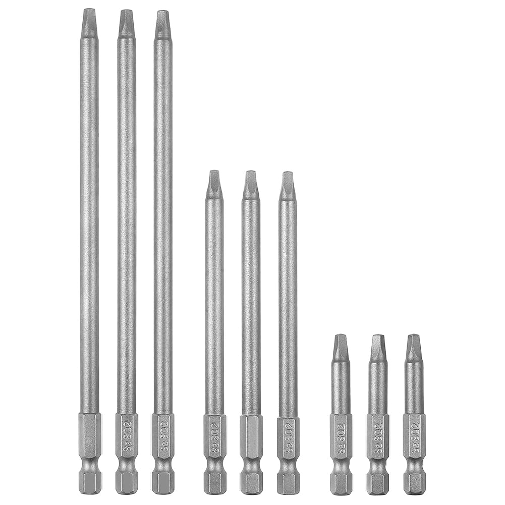 Square Head Magnetic S2 Steel Drill Bits Set 9PCS 1/4 Inch SQ2 Square ...