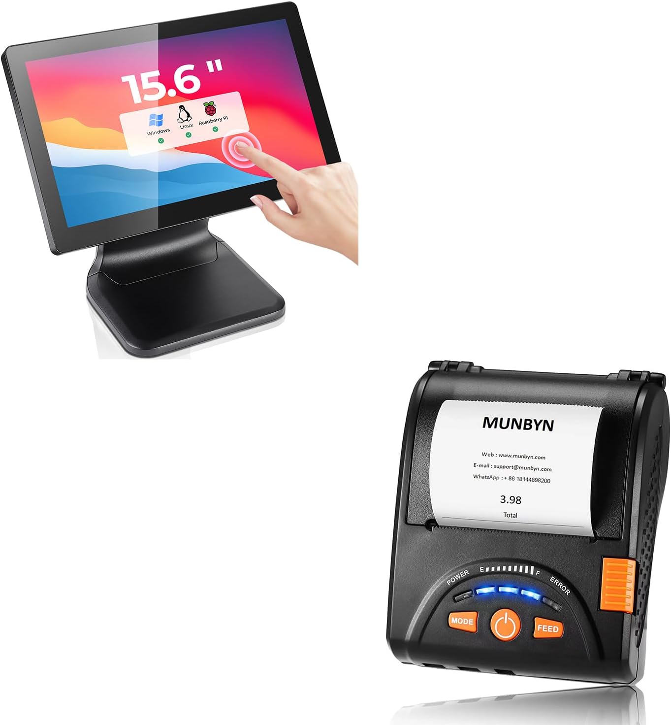 Amazon.com: MUNBYN 15.6" POS-Touch-Screen-Monitor, LED Multi-Touch ...