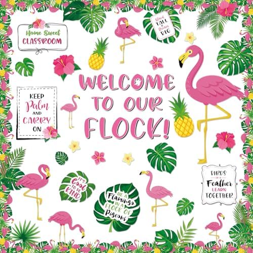 Amazon.com : Pasimy Flamingo Bulletin Board Set Pink Flamingo Classroom ...
