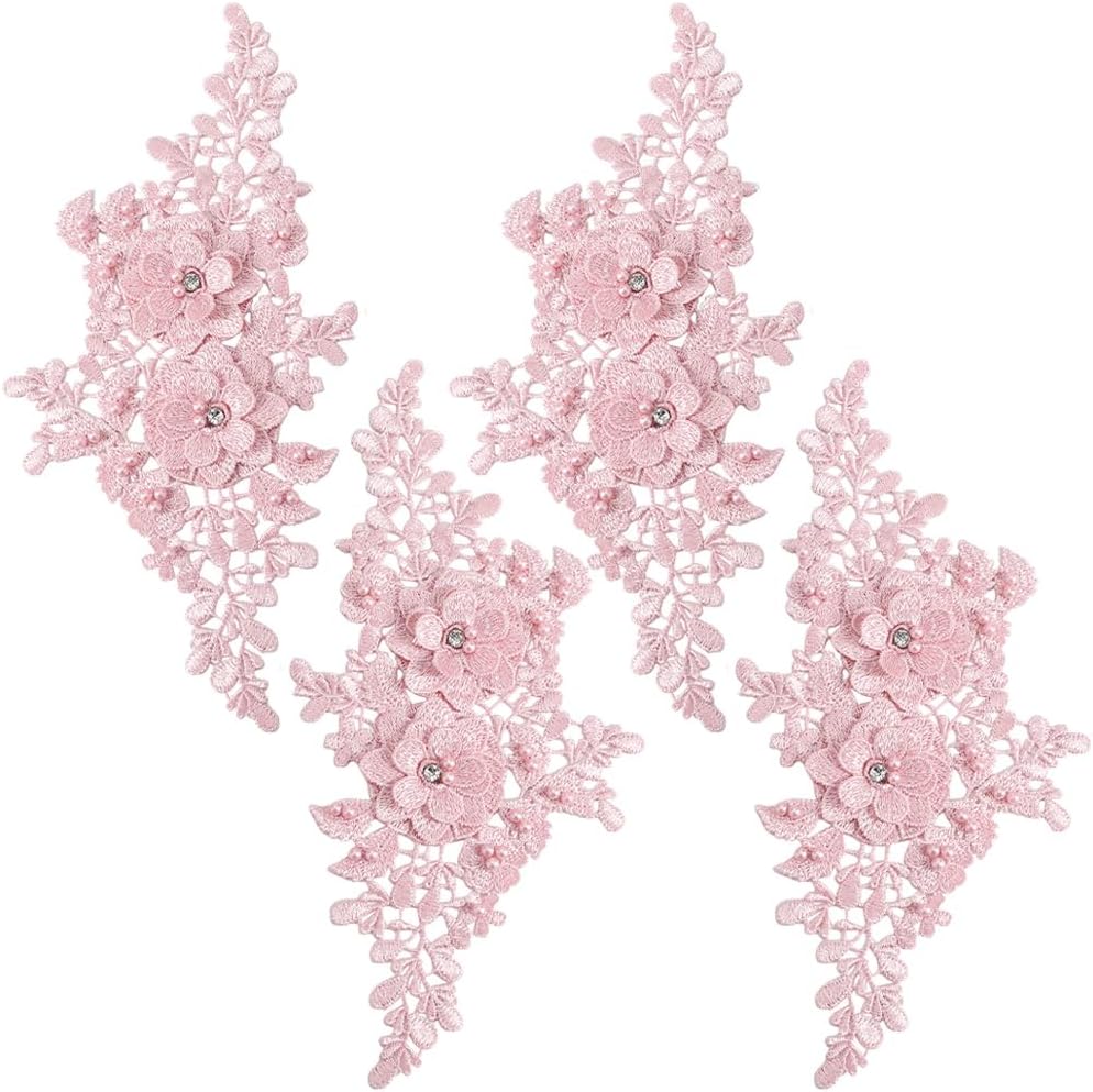 Amazon.com: CABODYALS 4Pcs Pink Floral Embroidery Applique Beaded ...