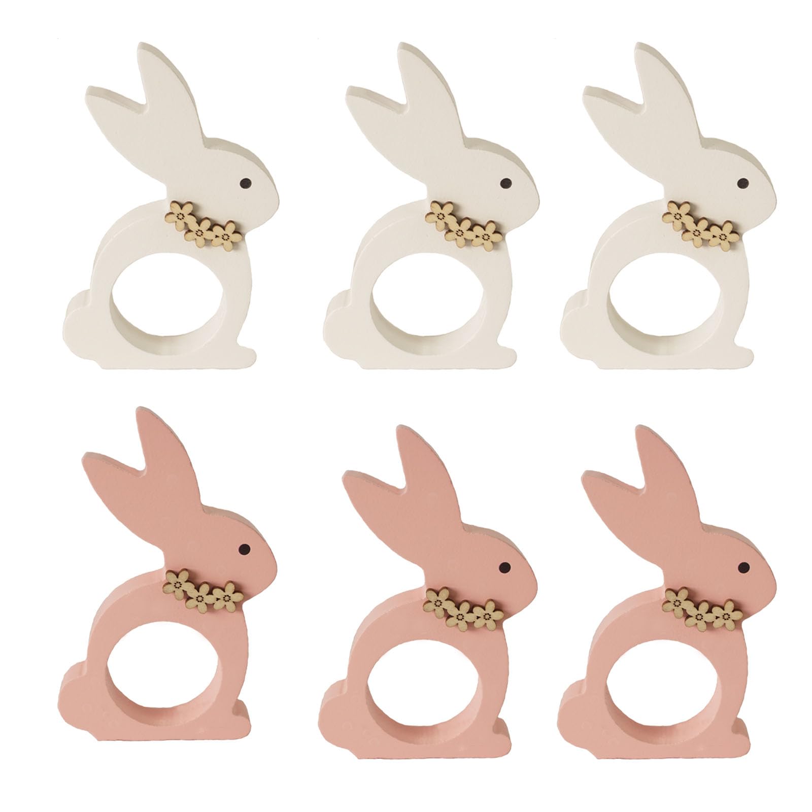 Amazon.com: Utalek Easter Bunny Napkin Rings Set of 6, Wooden Bunny ...