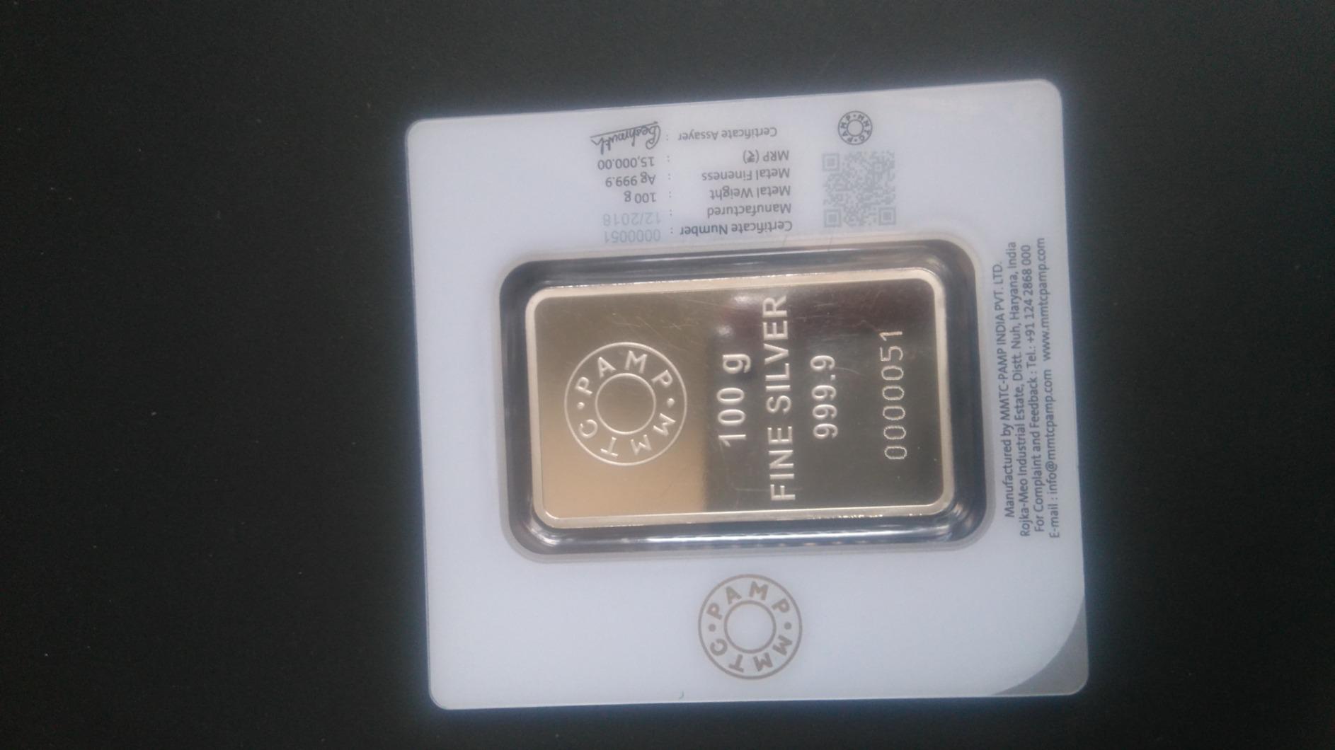 MMTC-PAMP India Pvt. Ltd. Lotus Series 999.9 purity 100 gm Silver Bar ...
