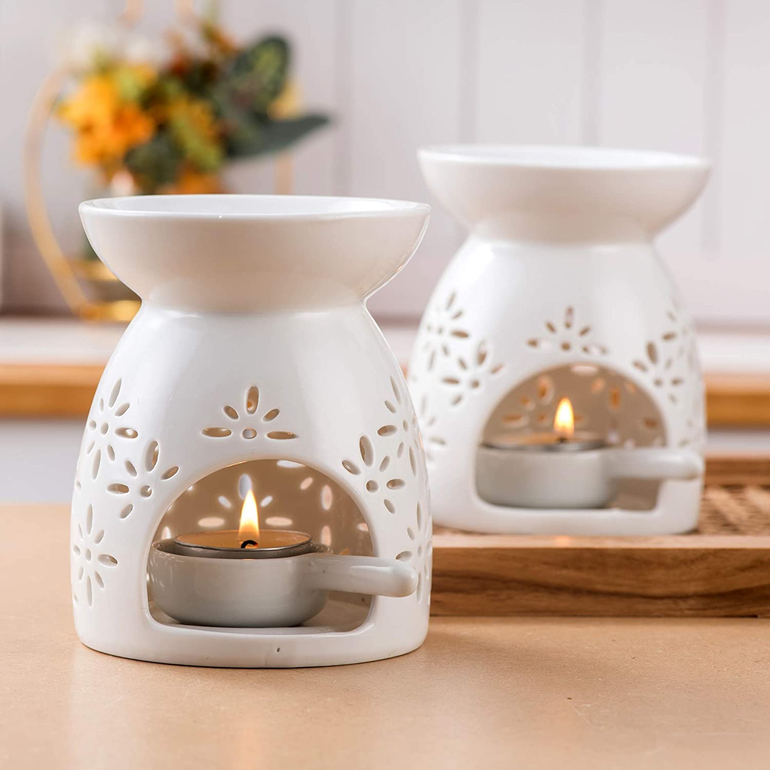 Essential Oil Burners Set of 2, LOVECASA Ceramic Wax Melt Burners ...