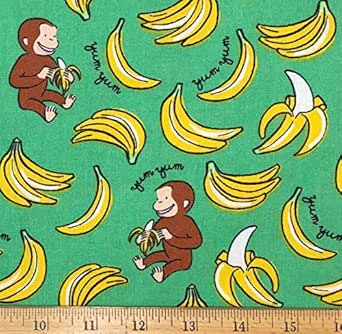 Amazon.com: 1/2 Yard - Curious George Monkey Yummy Bananas on Green ...