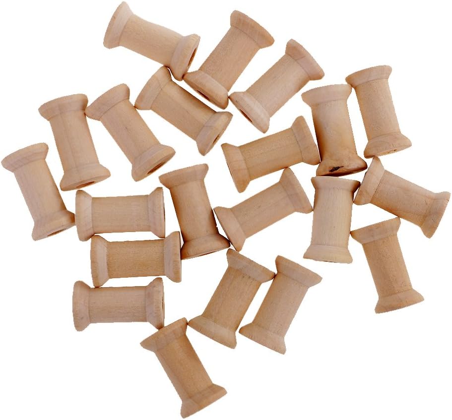 Baoblaze 20 Pieces Unfinished Wooden Spools Thread Bobbins Cord Wire ...