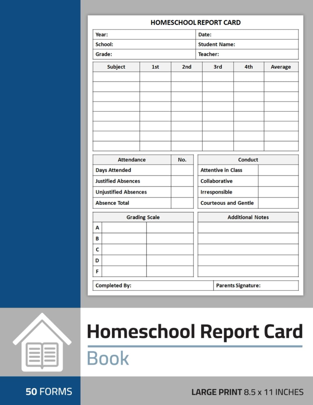 Homeschool Report Card Book: Homeschool Progress Report Form for Teachers | Home School Student ...