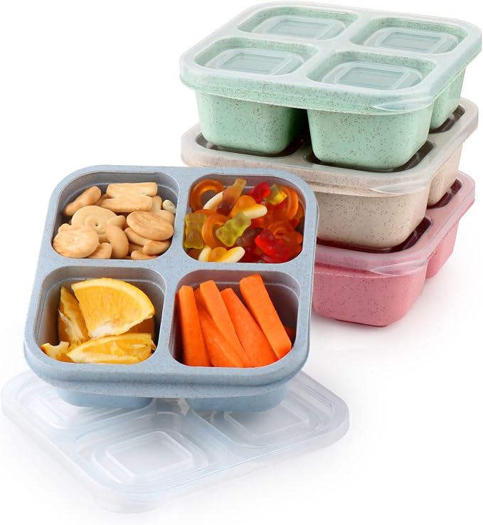 Amazon.com: ozazuco 4 Pack Snack Containers, Divided Bento Snack Box, 4 ...