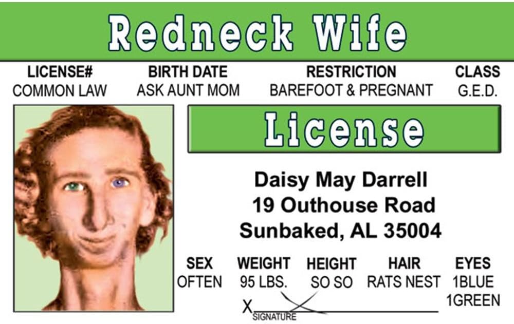 Amazon.com: Signs 4 Fun Parody ID | Redneck Wife Driver’s License ...