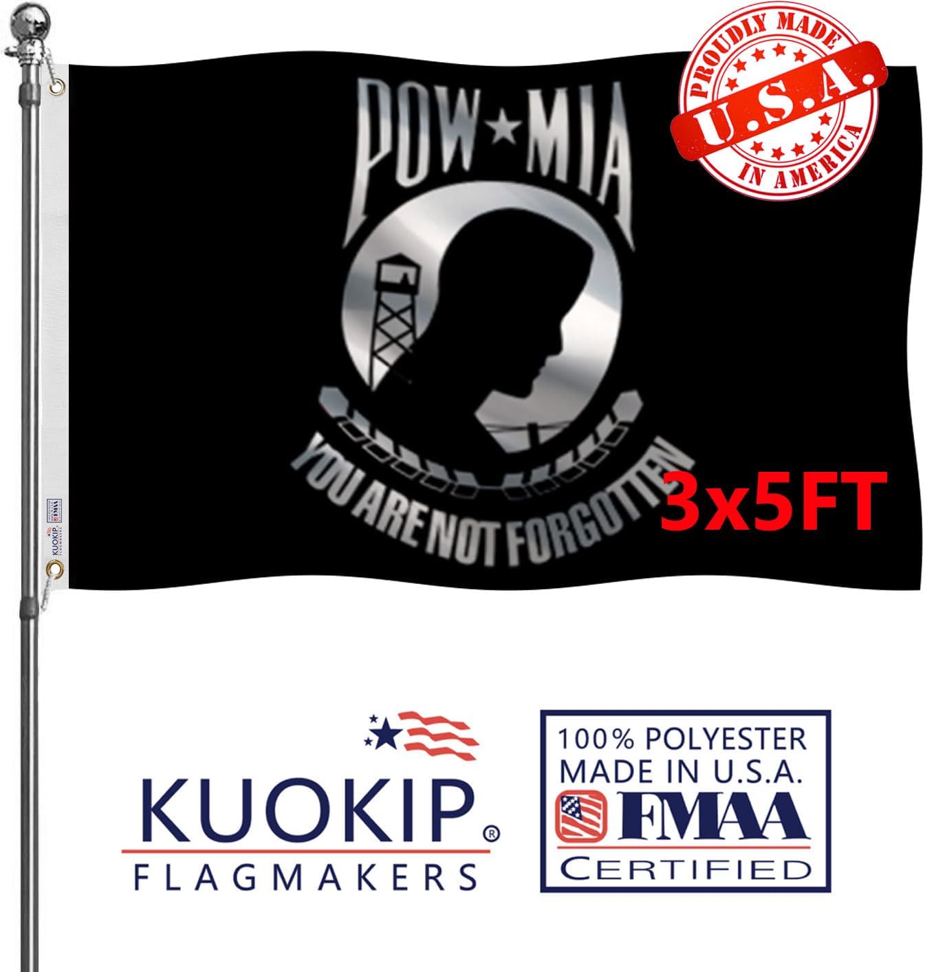 Amazon.com : Double Sided Pow Mia Flag 2x3 Made in USA Outdoor Heavy ...
