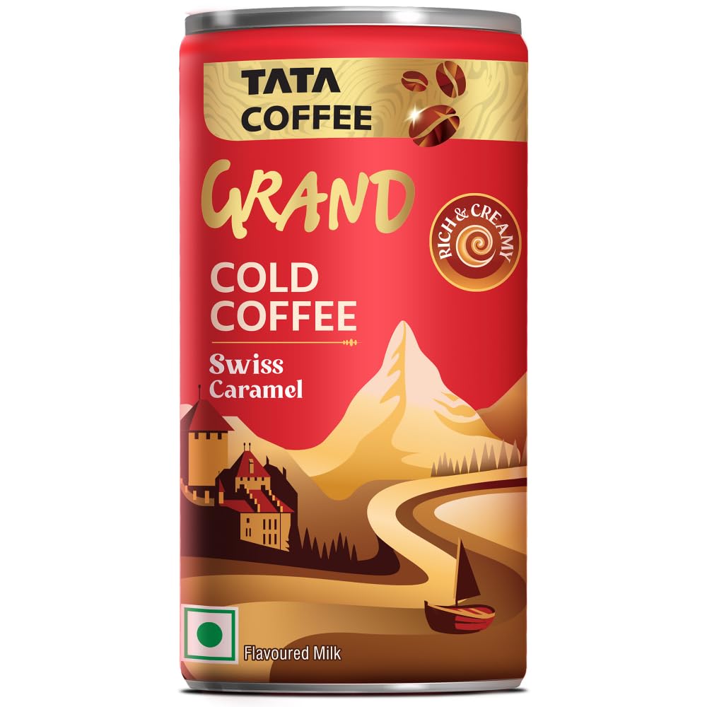 Tata Cold Coffee Swiss Caramel Iced Coffee, 180ml, Rich & Creamy ...