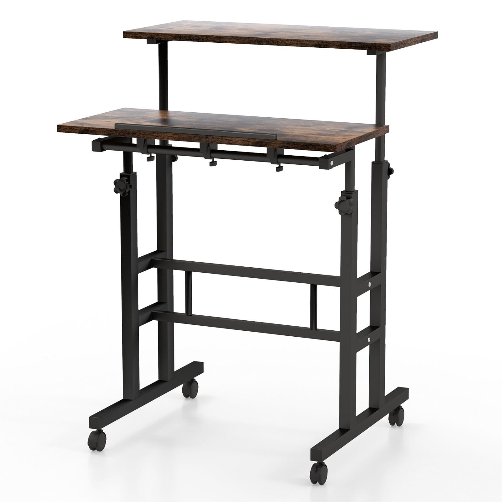 CASART Height Adjustable Rolling Computer Desk, 2-Tier Standing Desk ...