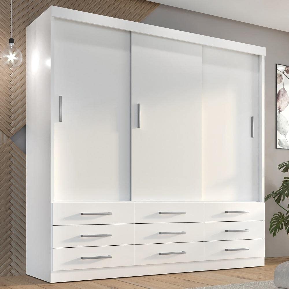 Guarda Roupa Casal Capri 3 Portas Correr 9 Gav Branco | Amazon.com.br
