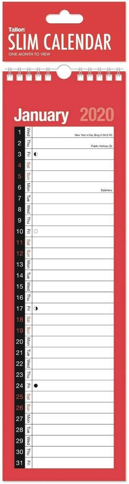 Tallon 2020 Slim Month To View Spiral Bound Wall Planner Calendar 3801 ...