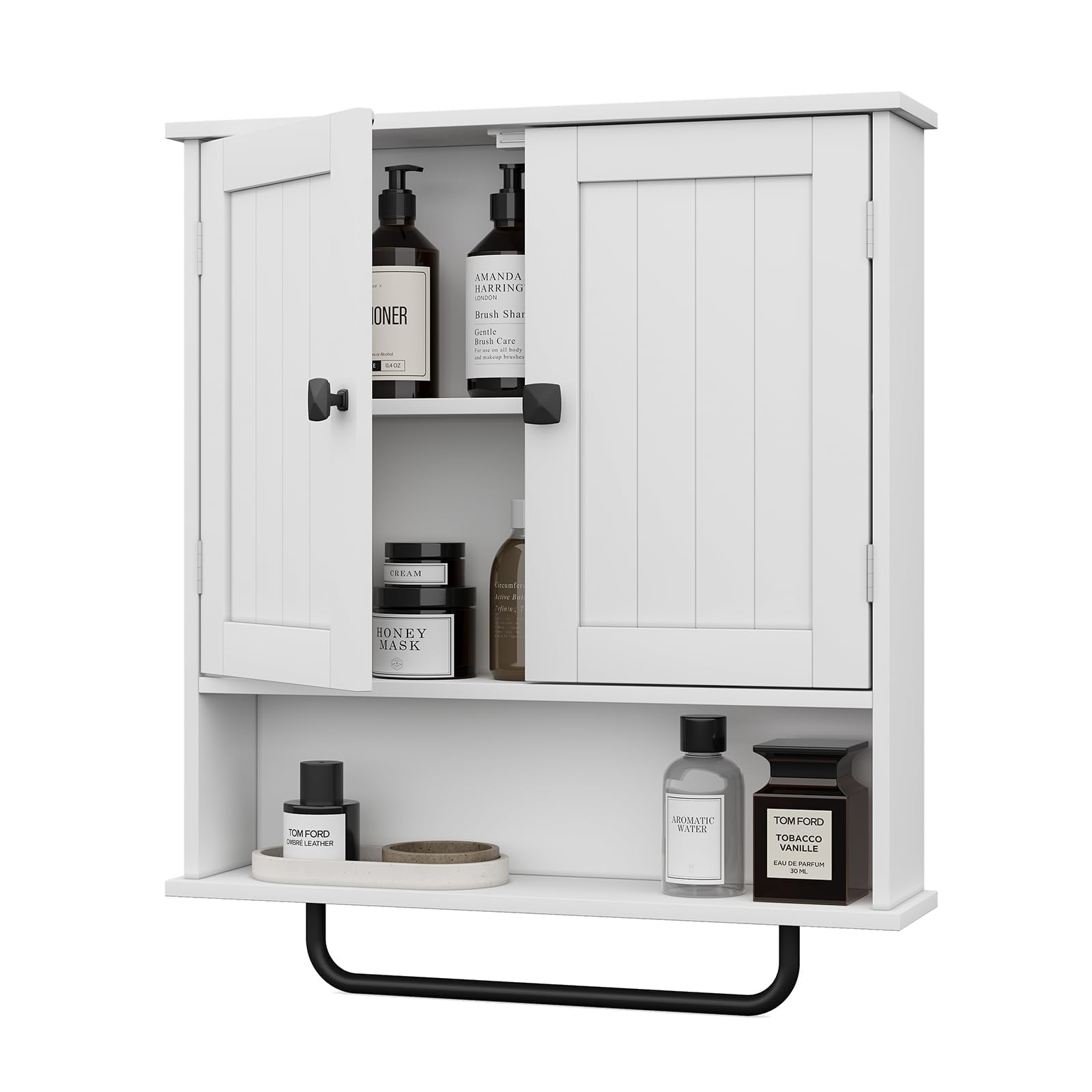 RRX Bathroom Wall Cabinets with Towels Bar, White Bathroom Wall Storage ...