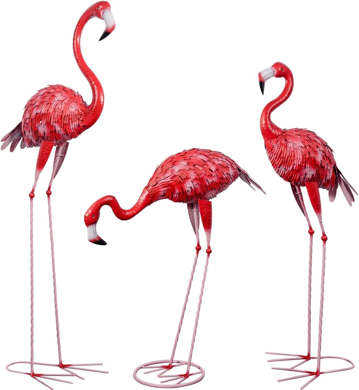 Amazon.com: XONOR Metal Flamingo Garden Statues Large Red Flamingo Yard ...