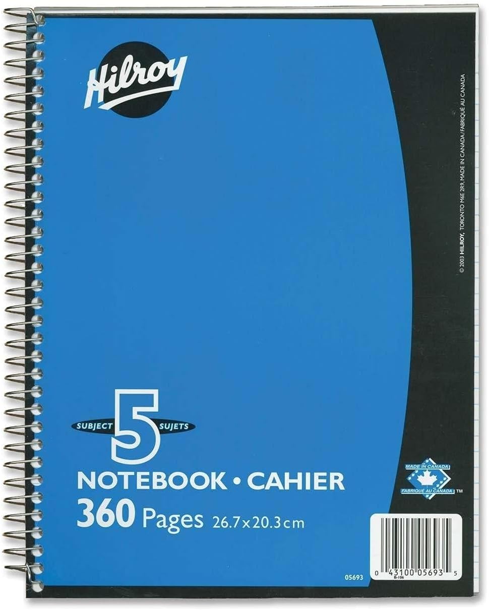 Hilroy Coil 5-subject Notebook, Wide Ruled, 10.5 X 8 Inches, 180 Sheets ...