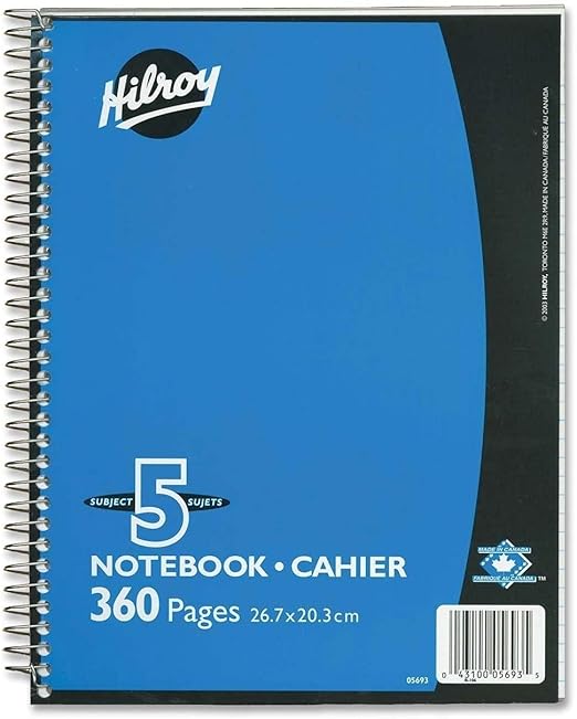 Hilroy Coil 5-subject Notebook, Wide Ruled, 10.5 X 8 Inches, 180 Sheets ...